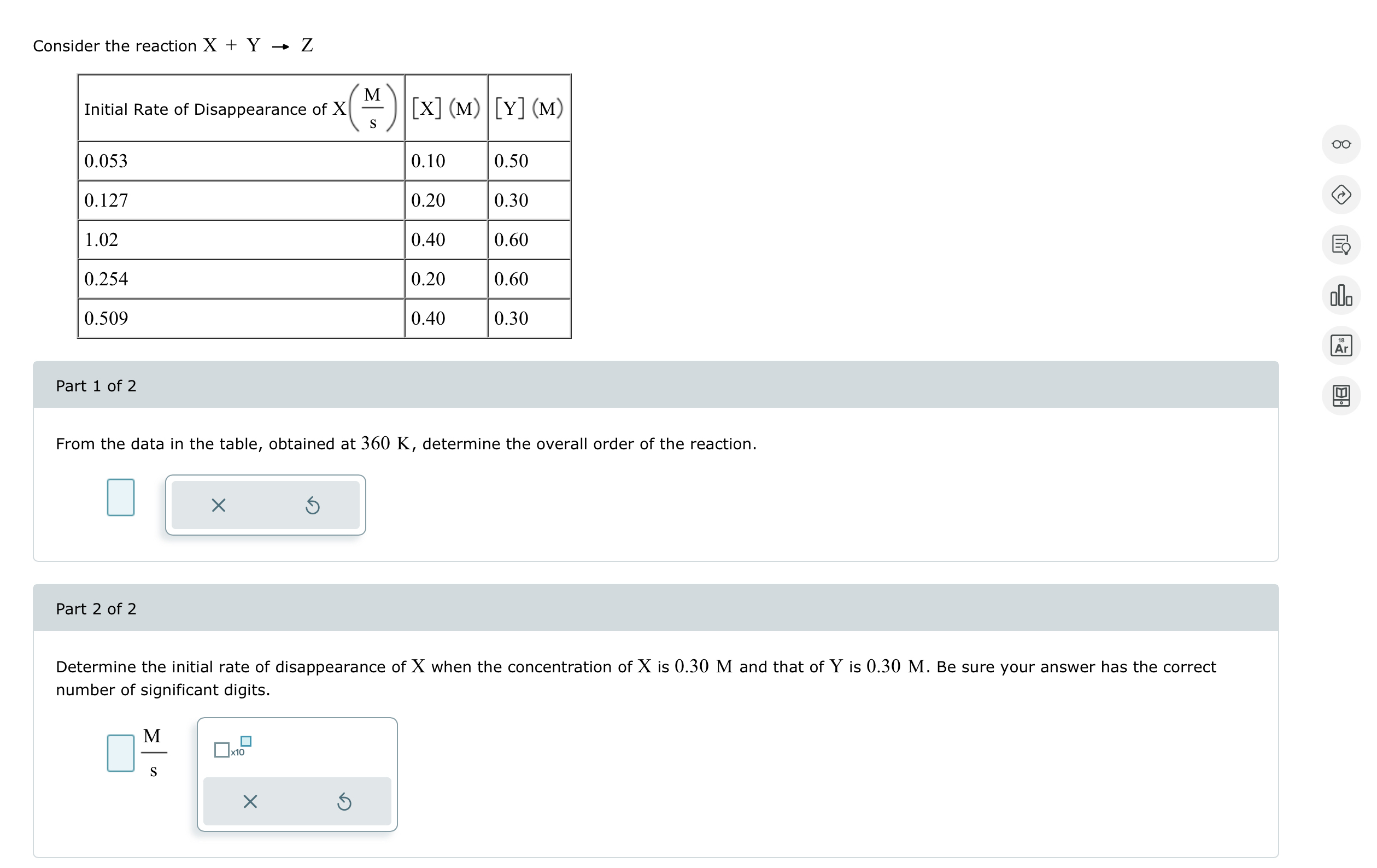 Solved Consider the reaction x+Y→Z\table[[Initial Rate of | Chegg.com