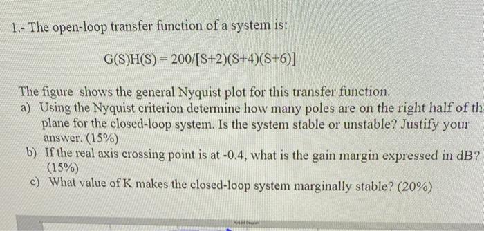 Solved 1.- The open-loop transfer function of a system is: | Chegg.com