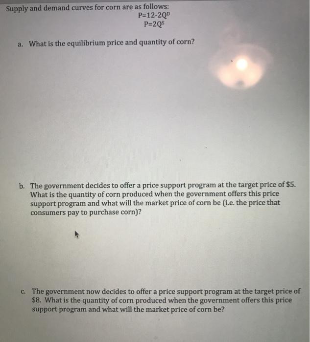 Solved Supply and demand curves for corn are as follows: | Chegg.com