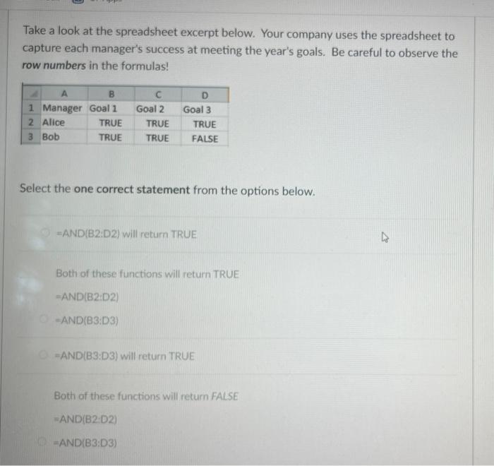 Solved Take a look at the spreadsheet excerpt below. Your | Chegg.com