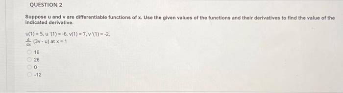 Solved Suppose u and v are differentiable functions of x. | Chegg.com