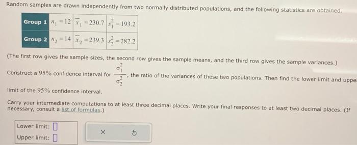 Solved Random samples are drawn independently from two | Chegg.com