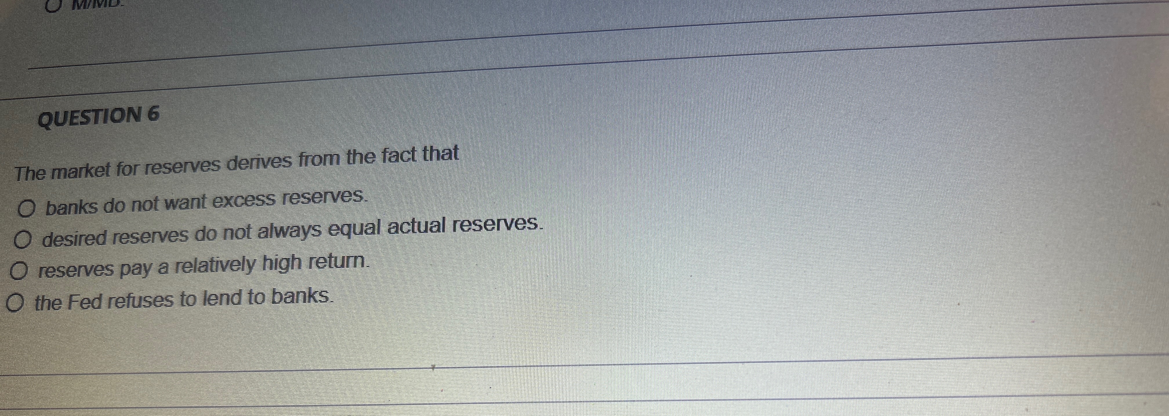 Solved QUESTION 6The market for reserves derives from the | Chegg.com