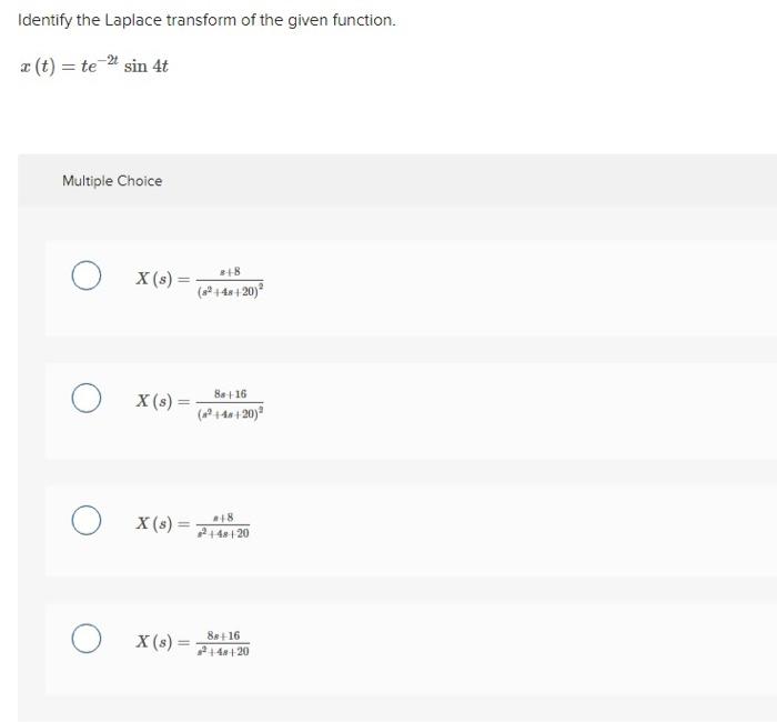 Solved Identify the Laplace transform of the given function. | Chegg.com