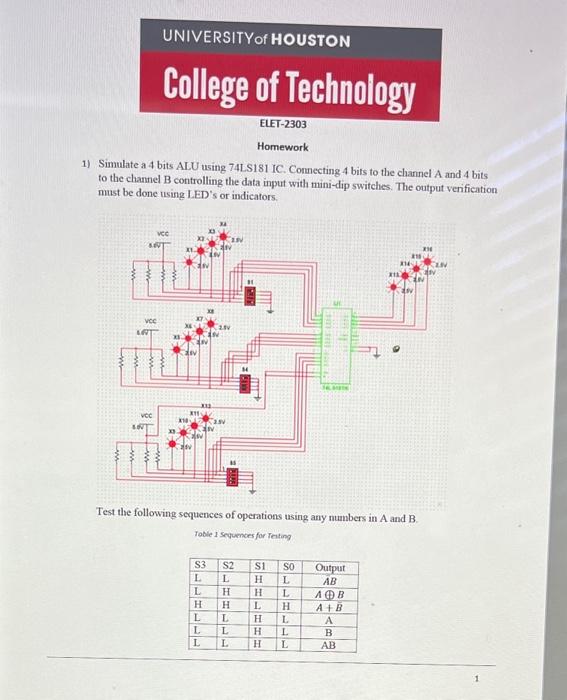Solved 1) Simulate a 4 bits ALU using 74LS181 IC. Connecting | Chegg.com