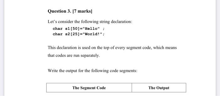 Solved Question 3. [7 marks] Let's consider the following | Chegg.com