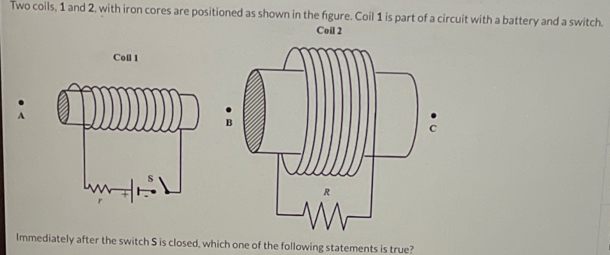 Solved Two coils, 1 ﻿and 2 , ﻿with iron cores are positioned | Chegg.com