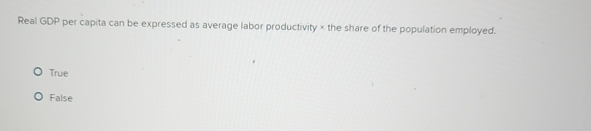 Solved Real GDP per capita can be expressed as average labor | Chegg.com
