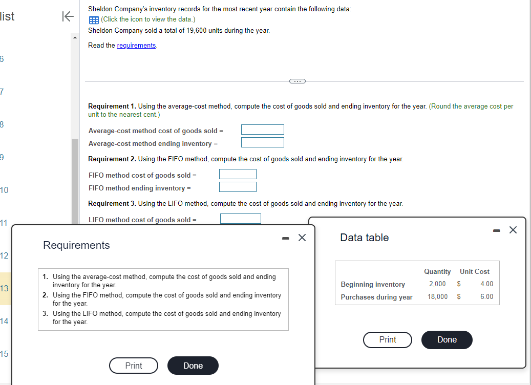 Solved Sheldon Company's inventory records for the most | Chegg.com