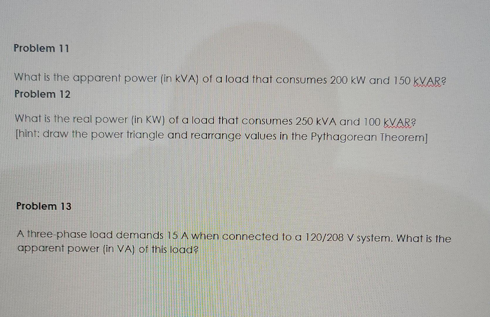 Solved Problem 11 What is the apparent power (in KVA) of a | Chegg.com