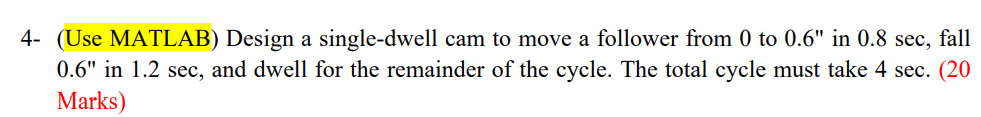 Solved 4- (Use MATLAB) ﻿Design a single-dwell cam to move a | Chegg.com