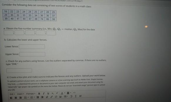 Solved Consider The Following Data Set Consisting Of Test
