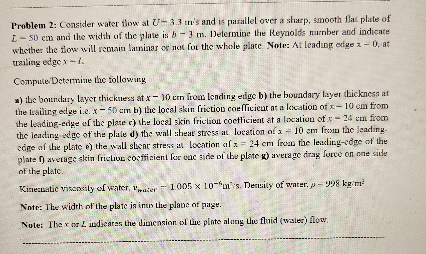 Solved Problem 2: Consider water flow at U=3.3ms ﻿and is | Chegg.com