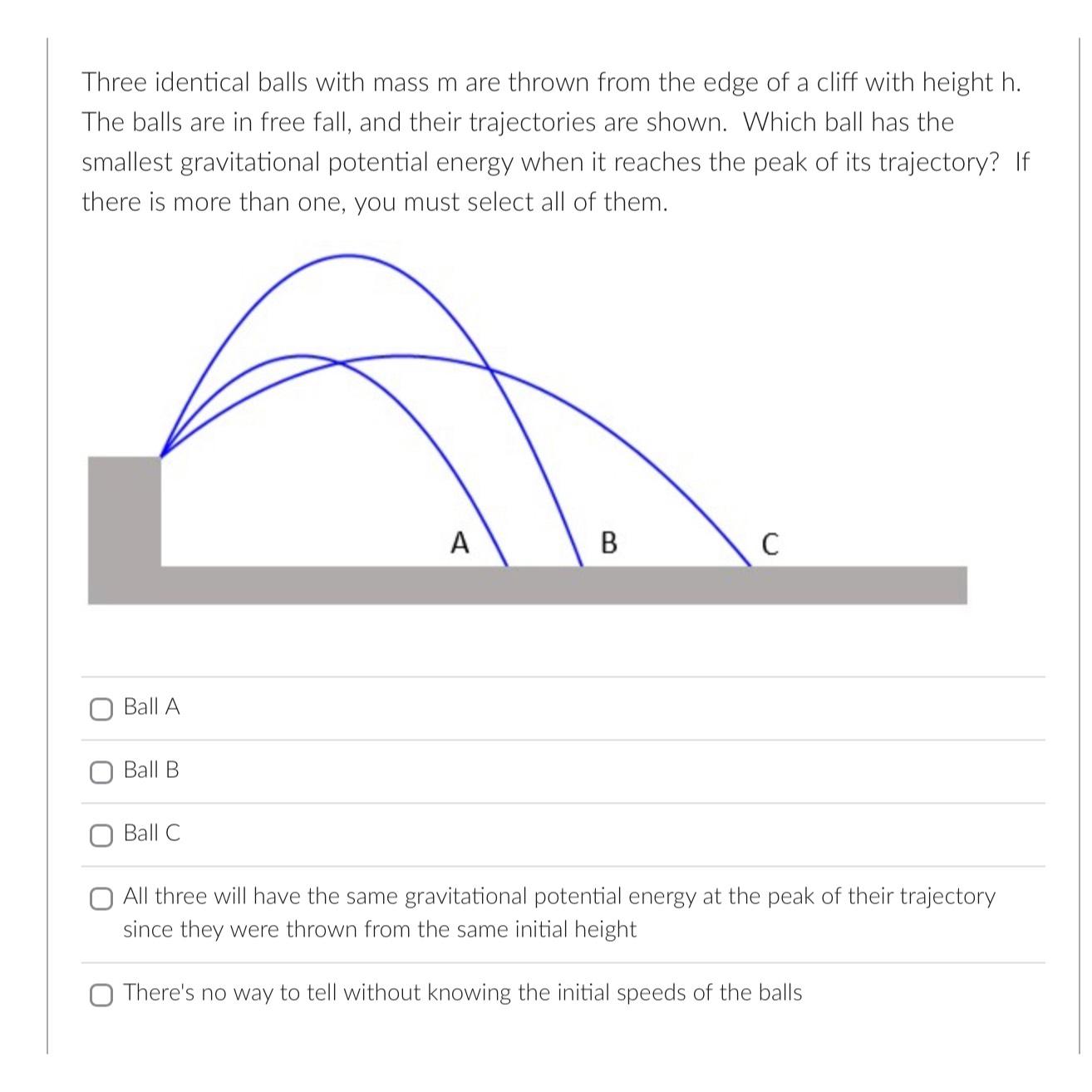 Three identical balls with mass m ﻿are thrown from | Chegg.com