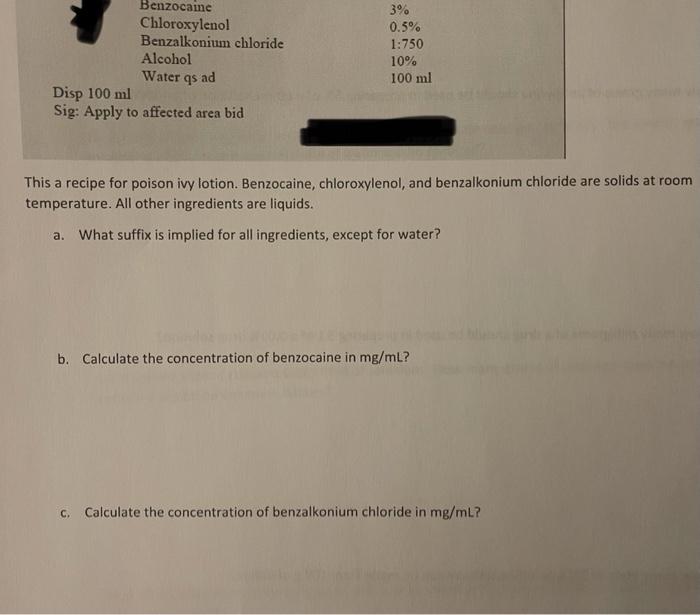 Solved Benzocaine Chloroxylenol Benzalkonium chloride | Chegg.com