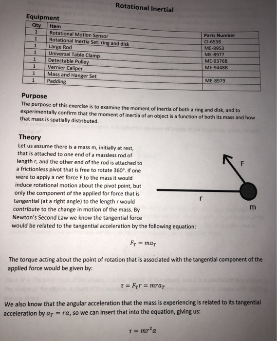 Solved 3. Calculate the experimental moment of inertia of | Chegg.com