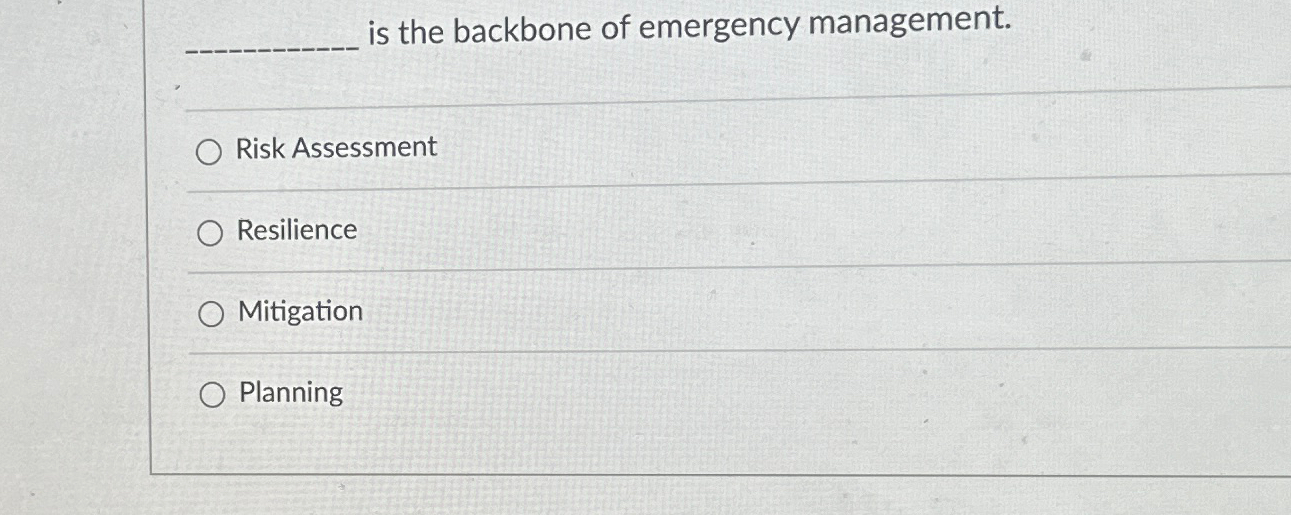 Solved is the backbone of emergency management.Risk | Chegg.com