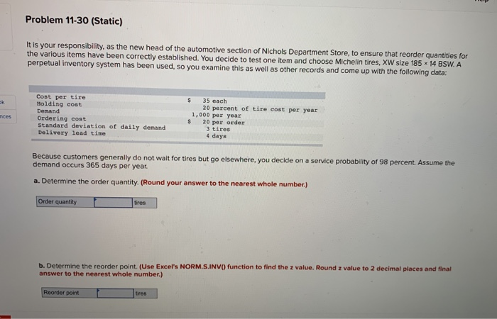 Solved Problem 11-30 (Static) It is your responsibility, as | Chegg.com