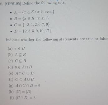 Solved [OPS195] ﻿Define the following sets: ﻿is even | Chegg.com