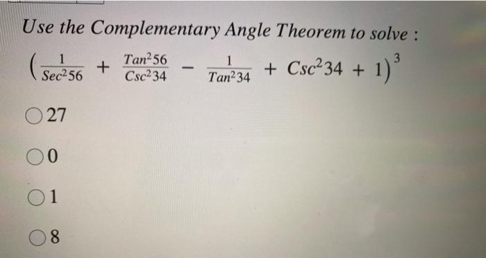 Solved Use the Complementary Angle Theorem to solve : + + | Chegg.com