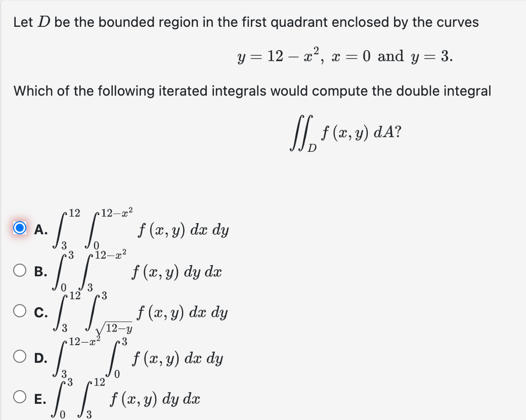 Solved Let D ﻿be the bounded region in the first quadrant | Chegg.com