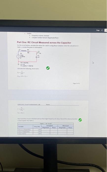Part One: RC Circuit Measured across the Capacitor | Chegg.com