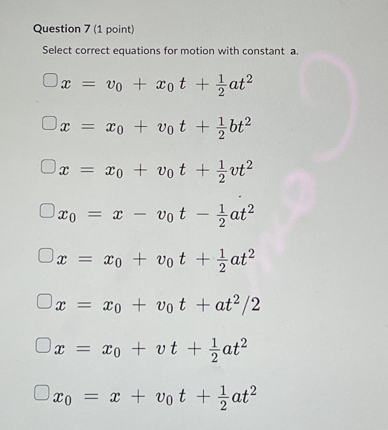 Solved Question 7 (1 ﻿point)Select correct equations for | Chegg.com