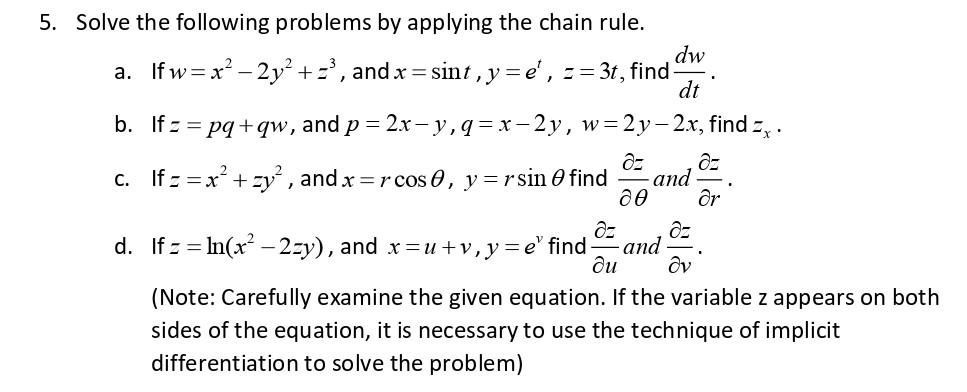Solved 5. Solve the following problems by applying the chain | Chegg.com