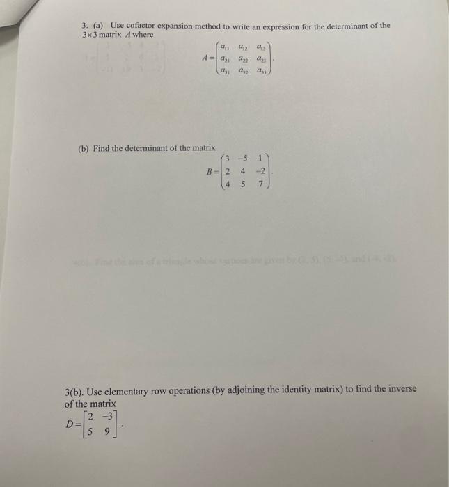 Solved 3. (a) Use cofactor expansion method to write an | Chegg.com