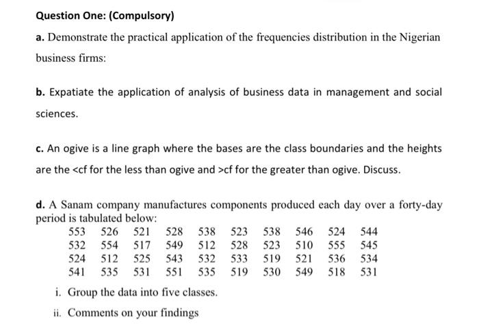 Solved Question One: (Compulsory) a. Demonstrate the | Chegg.com