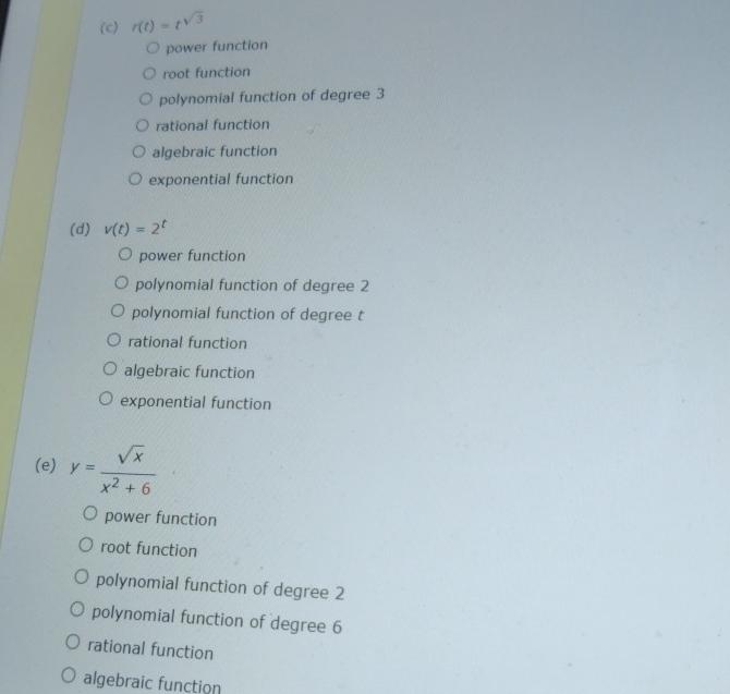 Solved (c) r(t)=t32power functionroot functionpolynomial | Chegg.com