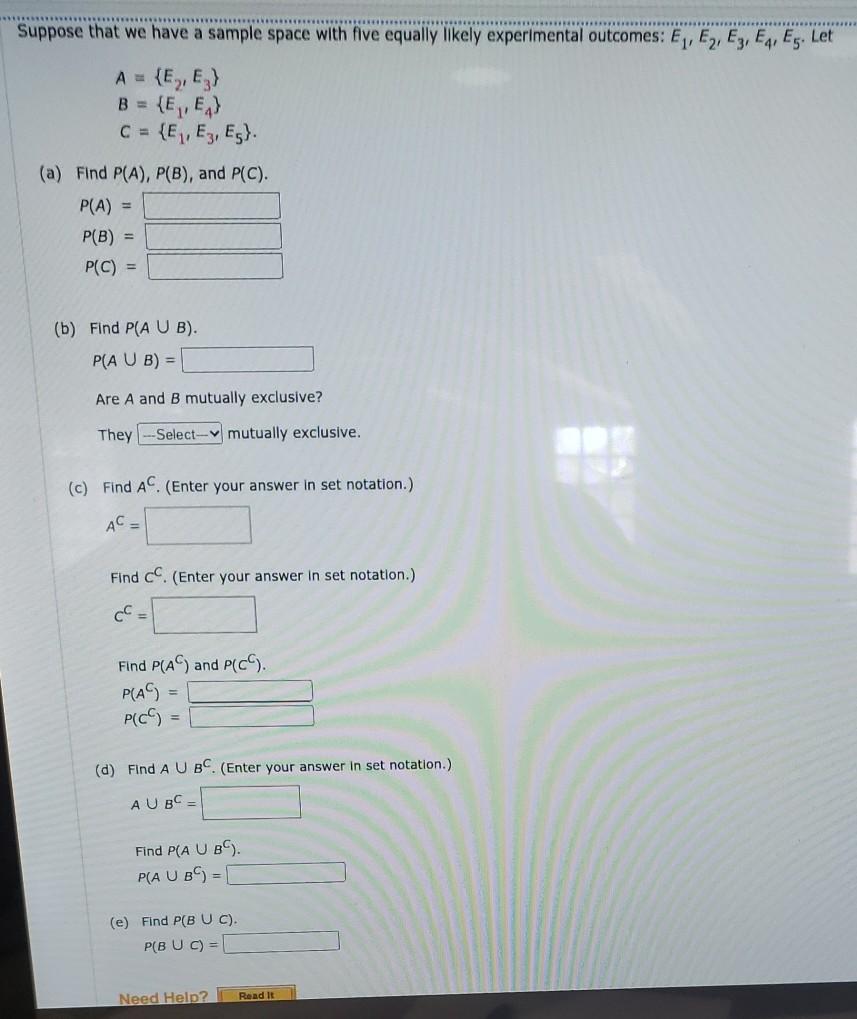 Solved Suppose that we have a sample space with five equally | Chegg.com