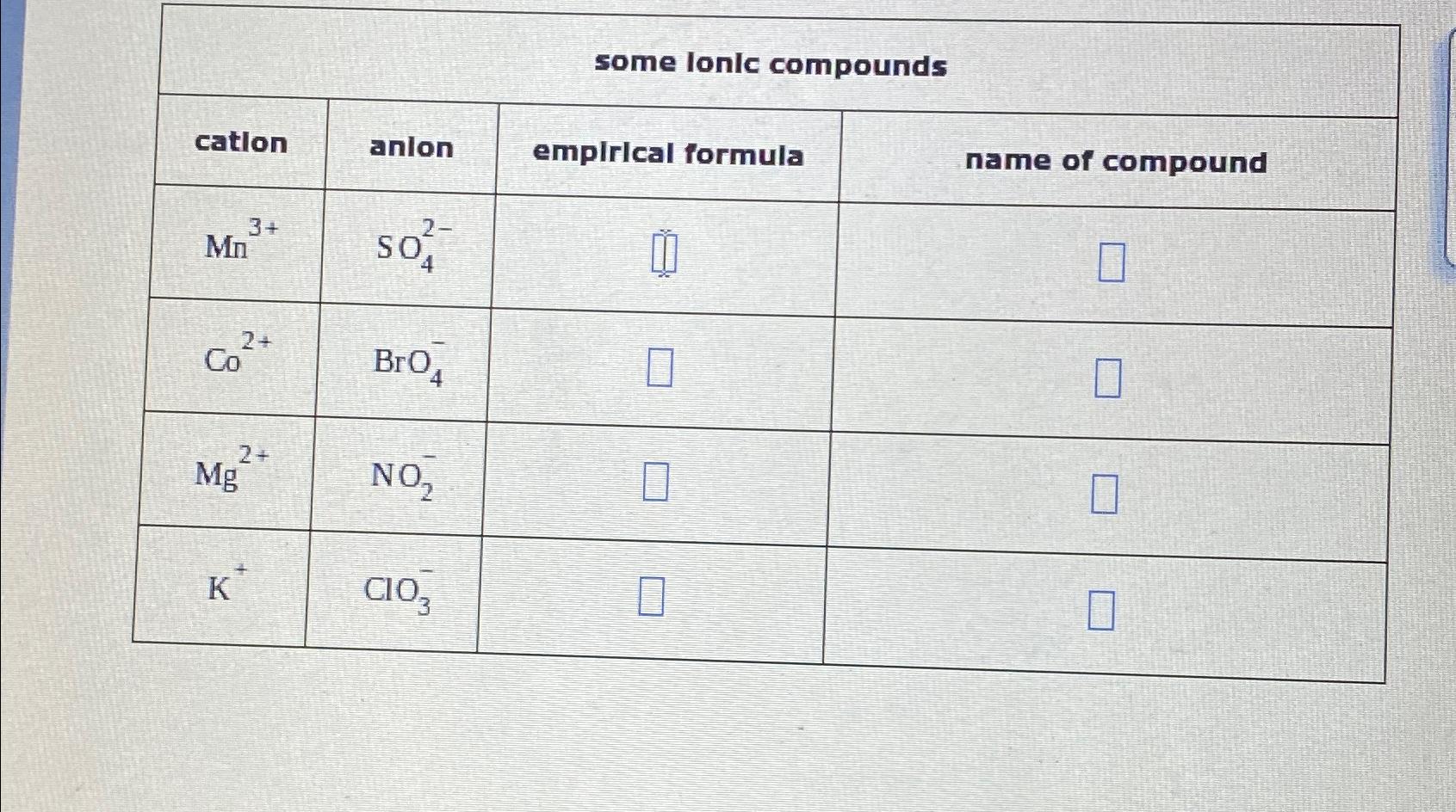 Solved \table[[some lonic | Chegg.com