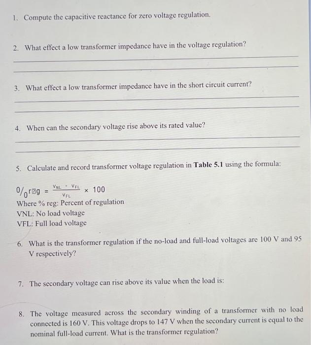 Solved 1. Compute the capacitive reactance for zero voltage | Chegg.com