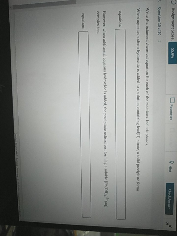 Solved Assignment Score: 55.6% Resources Hint Check Answer