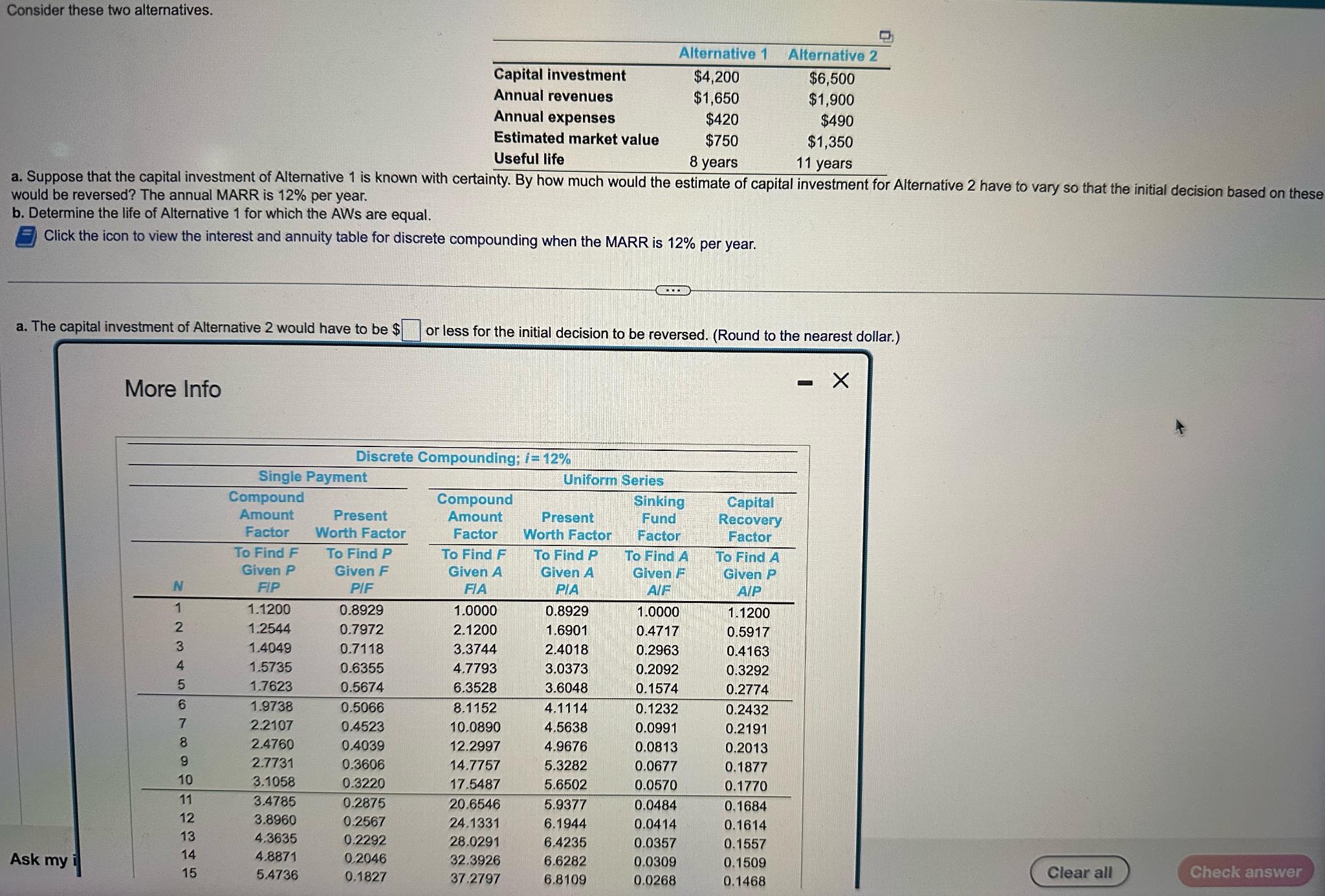 Consider these two alternatives.\table[[,Alternative | Chegg.com
