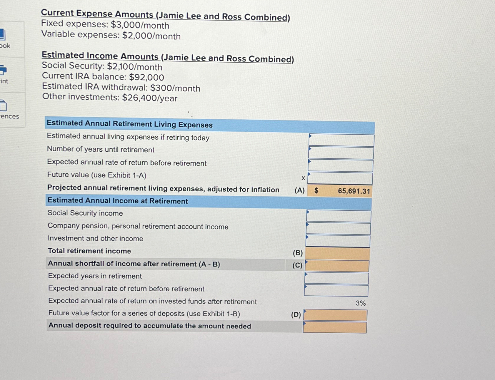 Current Expense Amounts (Jamie Lee and Ross | Chegg.com