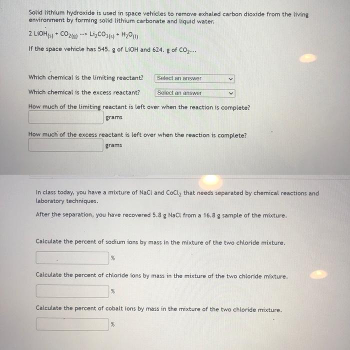 Solved Solid lithium hydroxide is used in space vehicles to | Chegg.com