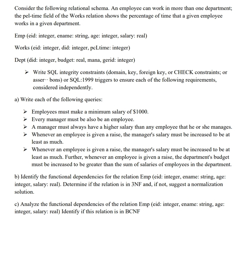 Solved Consider the following relational schema. An employee | Chegg.com