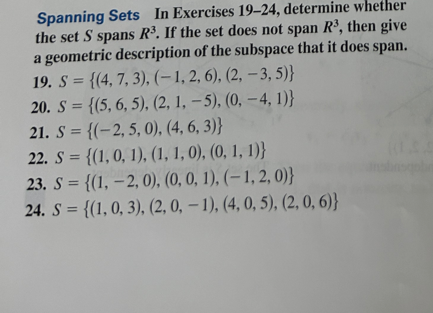 Solved Spanning Sets In Exercises 19-24, ﻿determine whether | Chegg.com