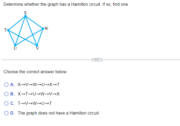 Solved Determine whether the graph has a Hamilton circuit. | Chegg.com