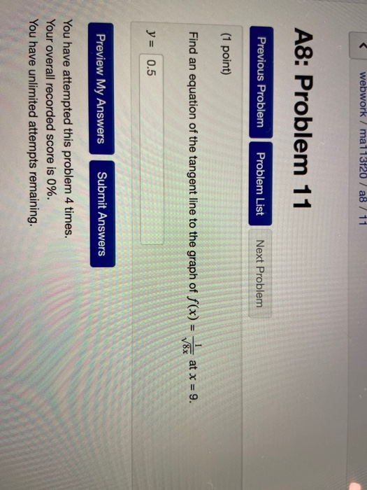 Solved Webwork Ma1131207 A8 11 A8 Problem 11 Previous 