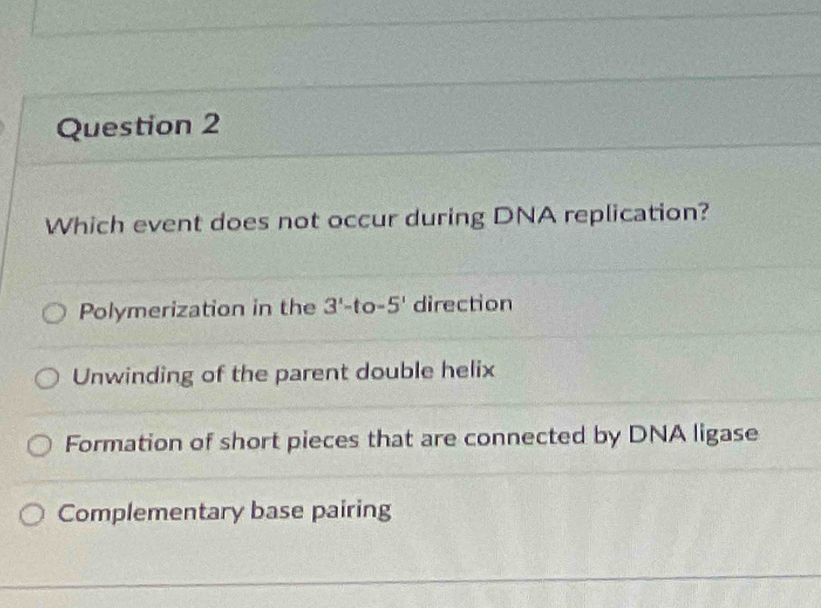 Solved Question 2 ﻿Which event does not occur during DNA | Chegg.com
