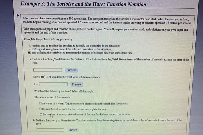 Solved Example 3: The Tortoise and the Hare: Function | Chegg.com