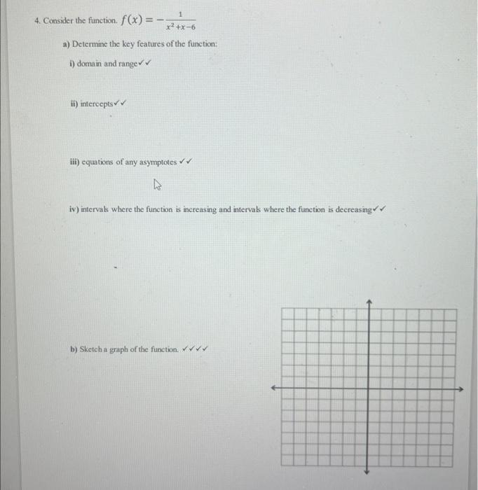 Solved ider the function. f(x)=−x2+x−61 a) Determine the key | Chegg.com