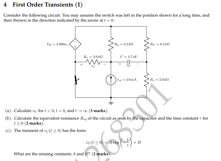 Solved 4 ﻿First Order Transients (I)Consider the following | Chegg.com