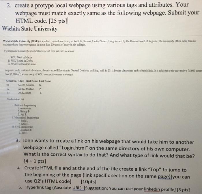 Solved 2. create a protype local webpage using various tags | Chegg.com
