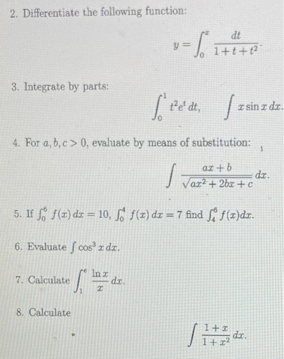 Solved 2. Differentiate the following function: | Chegg.com