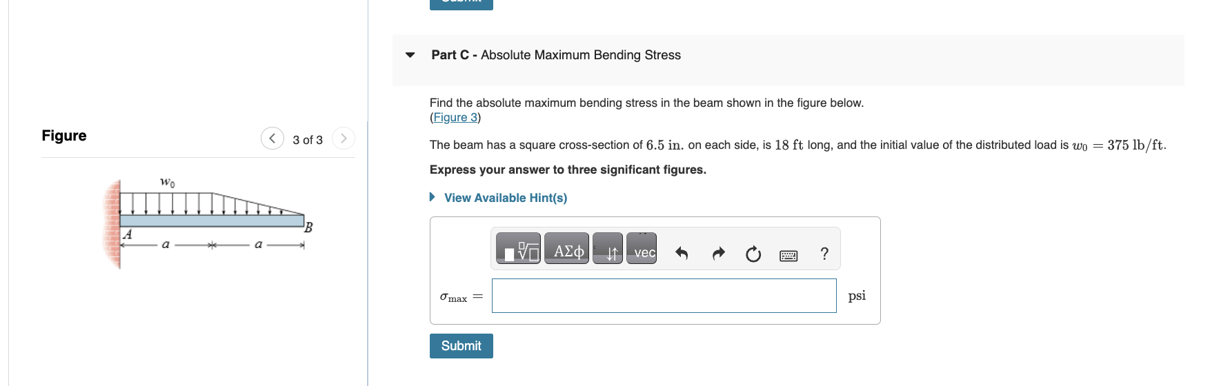 Solved Part C - ﻿Absolute Maximum Bending StressFind the | Chegg.com