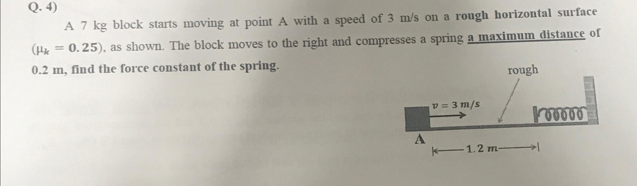 Solved Q. 4)\\nA 7kg block starts moving at point A with a | Chegg.com